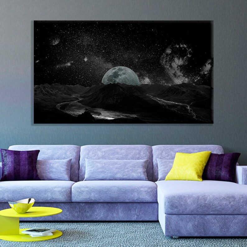 Moon Canvas Wall Decor Universe Canvas Print Universe Moon and - Etsy