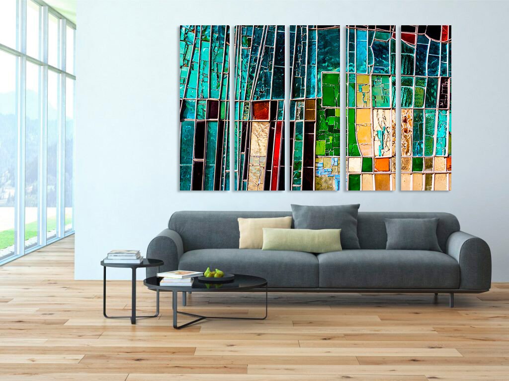 Mosaic Canvas Colorful Window on Canvas Glass Poster Print - Etsy