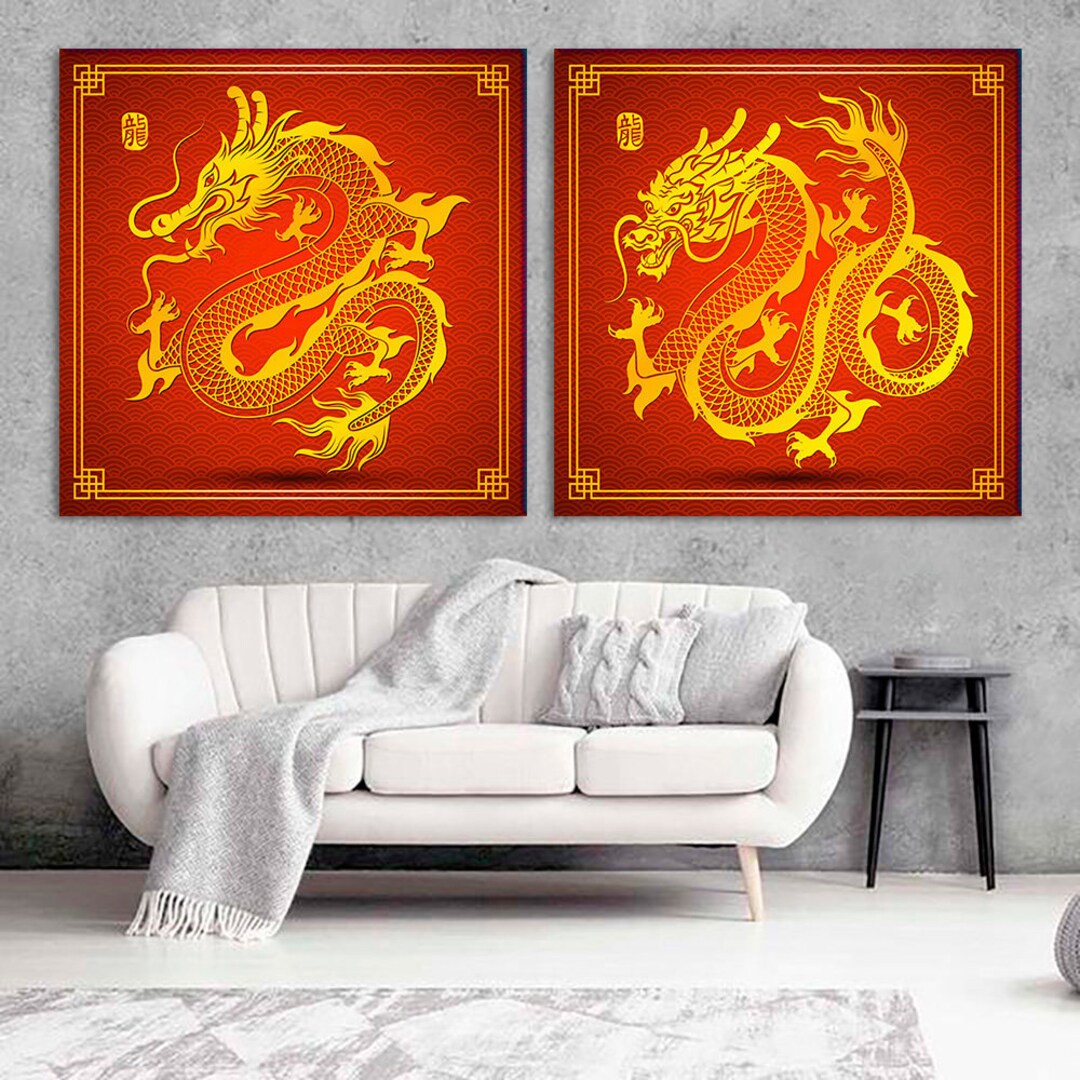 Dragon Canvas Set Abstract Wall Art Dragon Modern Art Abstract Canvas ...