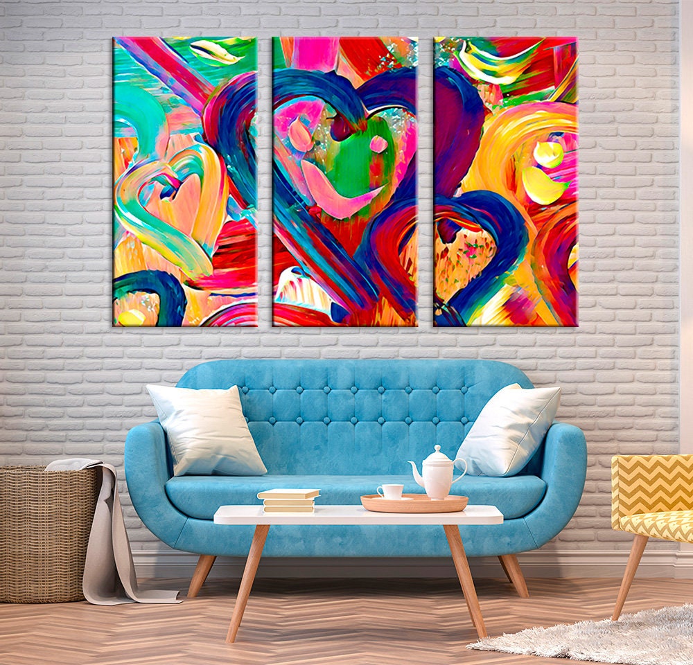 Abstract Hearts Poster on Canvas Abstract Colored Heart Print - Etsy