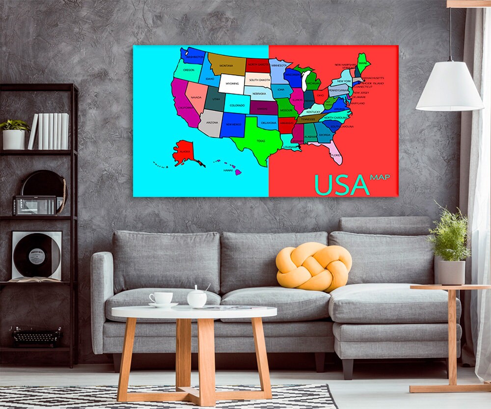 Map of America Wall Art Map of Usa Sticker Map of USA Canvas - Etsy
