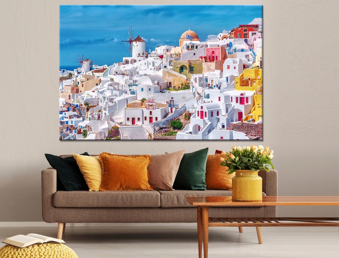 Greece Canvas Panorama Greek Wall Art Santorini Island on Canvas Aegean ...