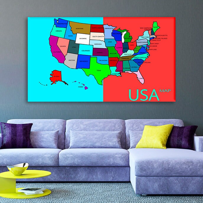 Map of America Wall Art Map of Usa Sticker Map of USA Canvas - Etsy