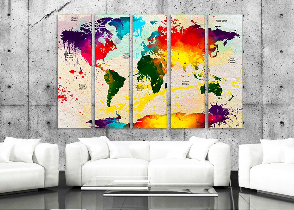 World Map Art Large Canvas Set World Map Poster World Map - Etsy