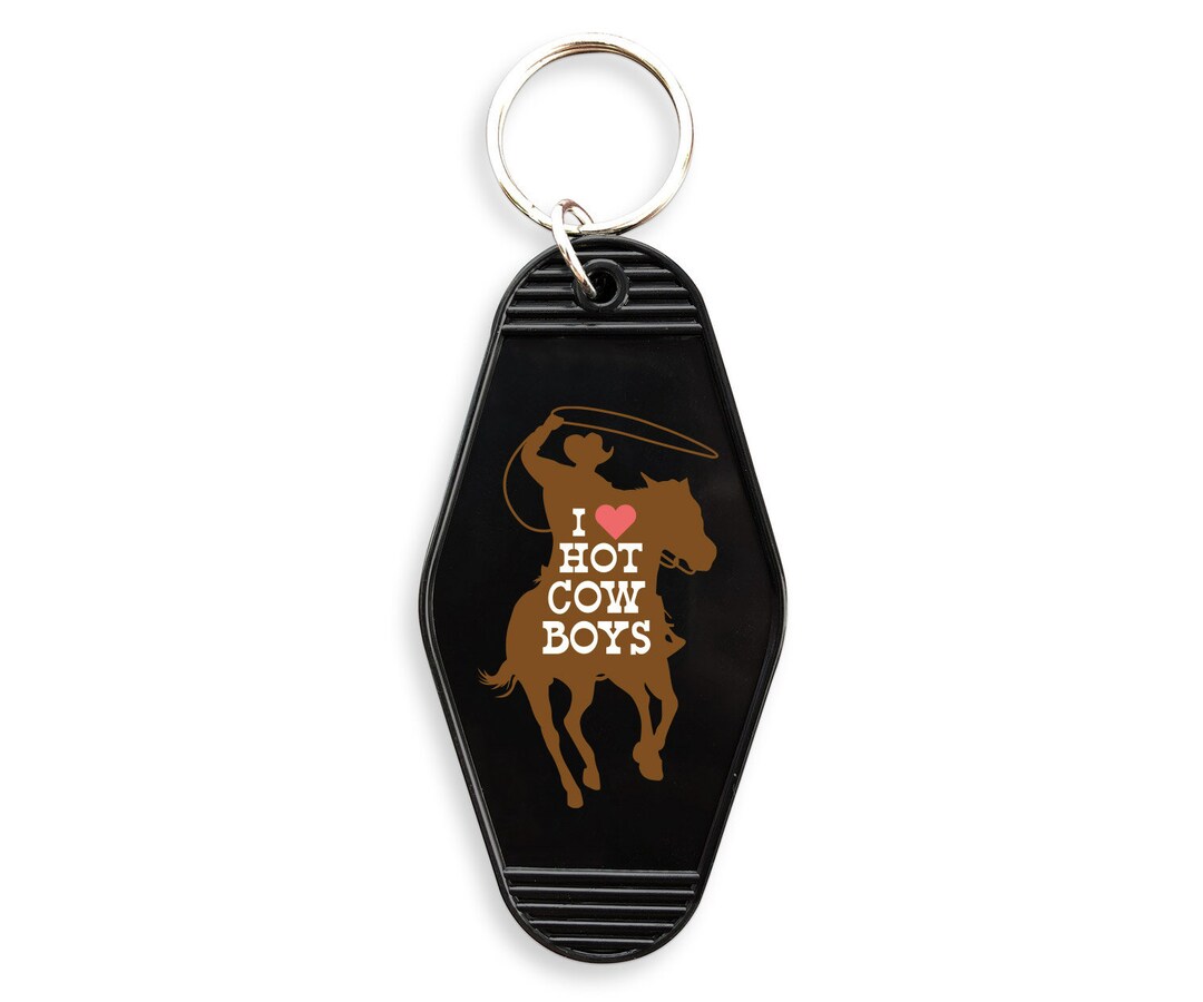 I Love Hot Cowboys Motel Keychain, Cute Retro Style Country Western ...
