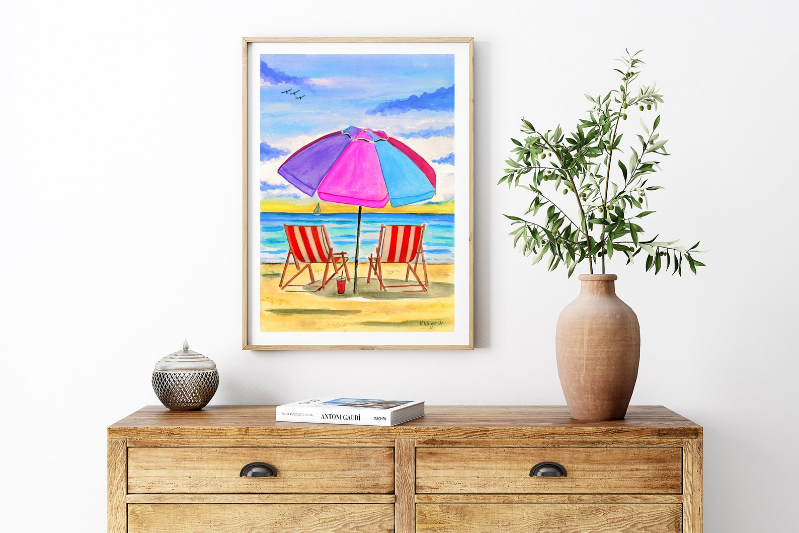 BEACH CHAIRS Watercolor Print, Beach Chairs Art Print, Beach Wall Art ...
