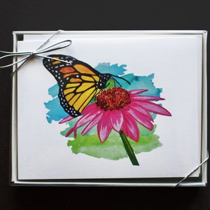 BUTTERFLY AND DAISY Notecard Set, Floral Stationery, Set of 10 Cards ...