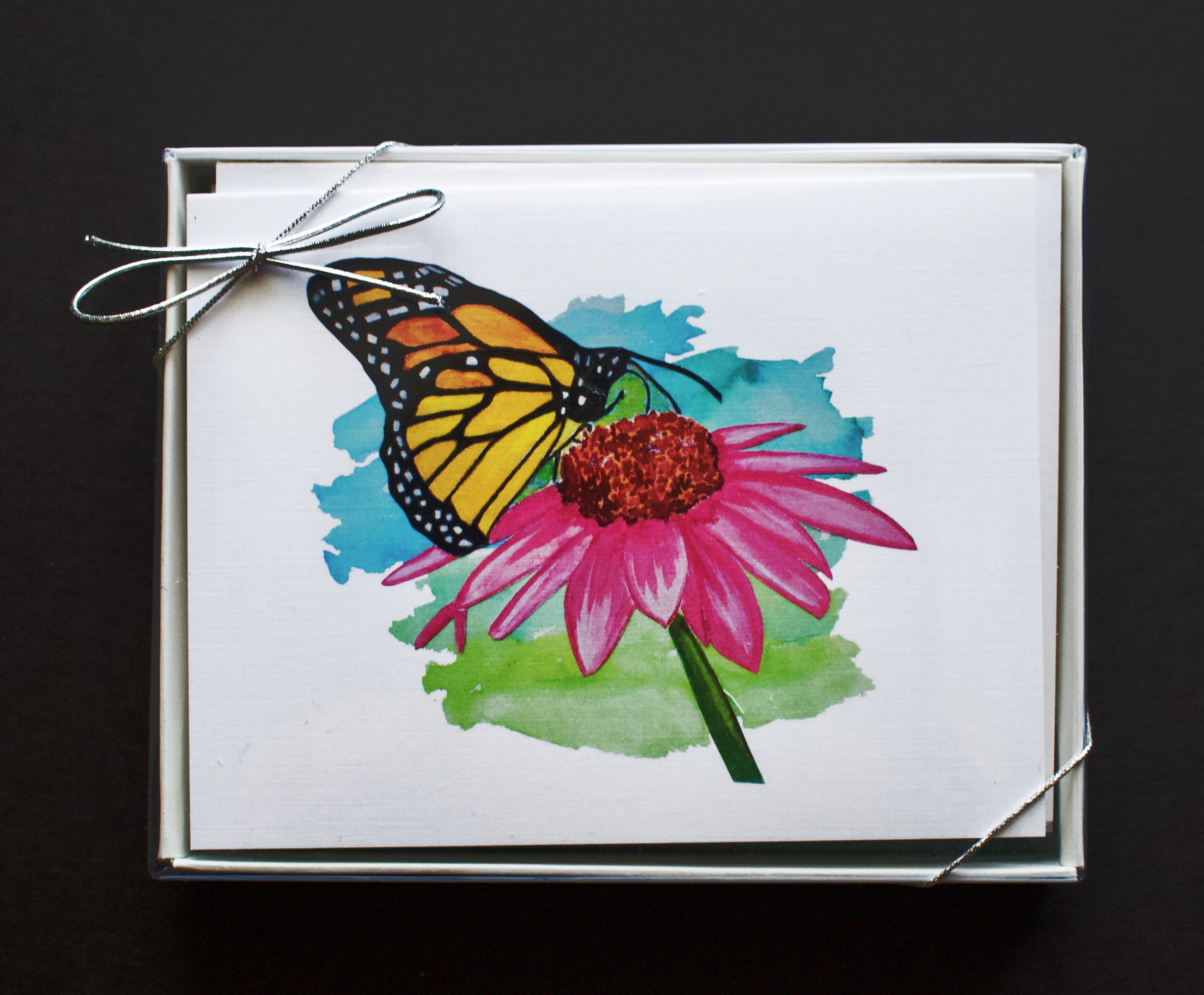 BUTTERFLY AND DAISY Notecard Set, Floral Stationery, Set of 10 Cards ...