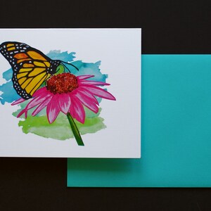 BUTTERFLY AND DAISY Notecard Set, Floral Stationery, Set of 10 Cards ...