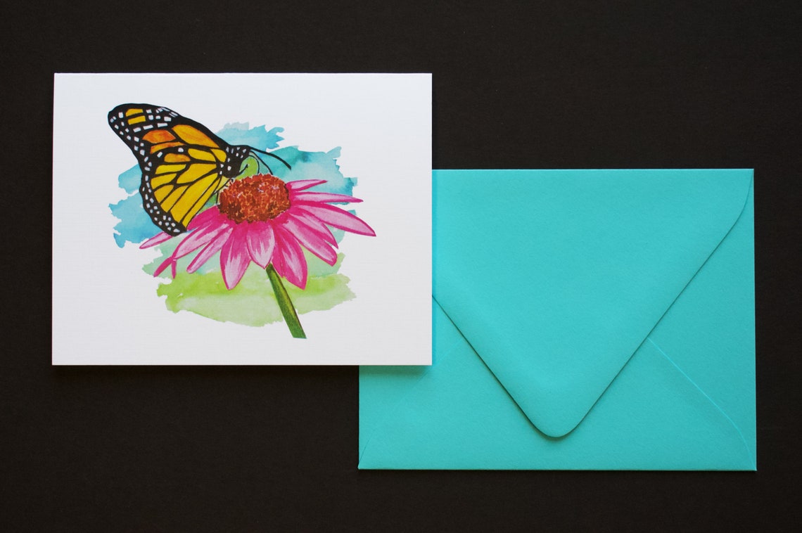 BUTTERFLY AND DAISY Notecard Set, Floral Stationery, Set of 10 Cards ...