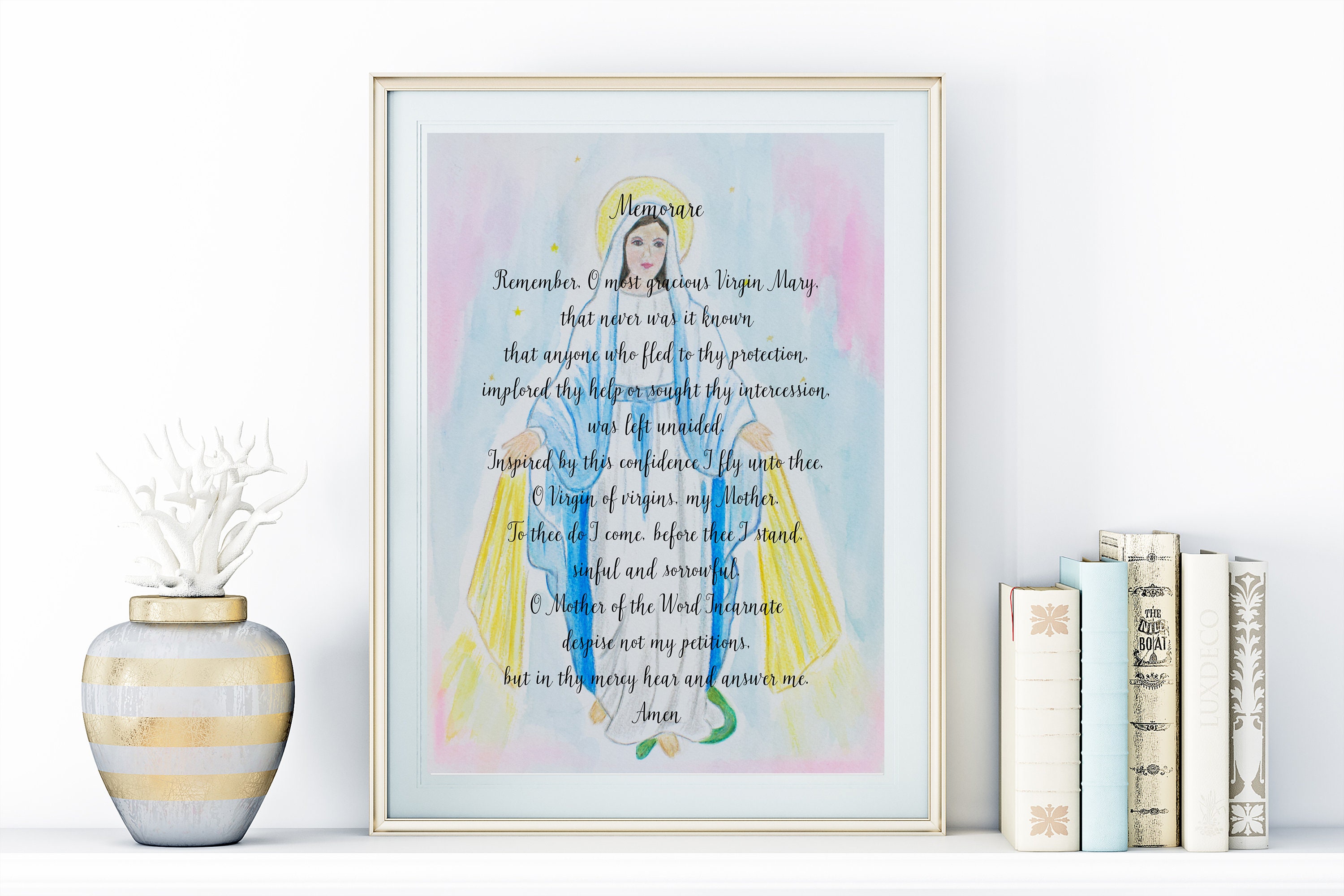 MEMORARE PRAYER Watercolor Print, Mother Mary Art Print, Religious Gift ...