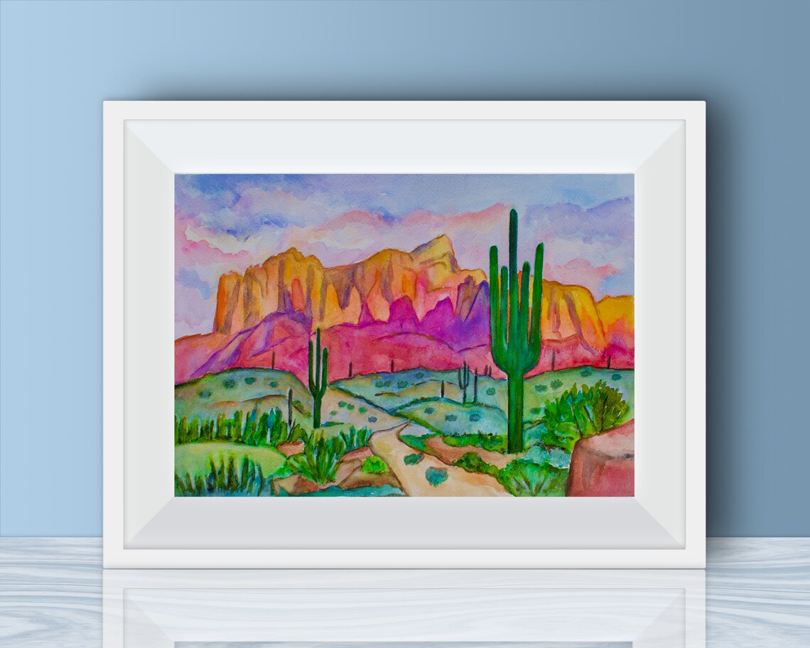 ARIZONA DESERT Watercolor Print Southwestern Wall Art Cactus | Etsy