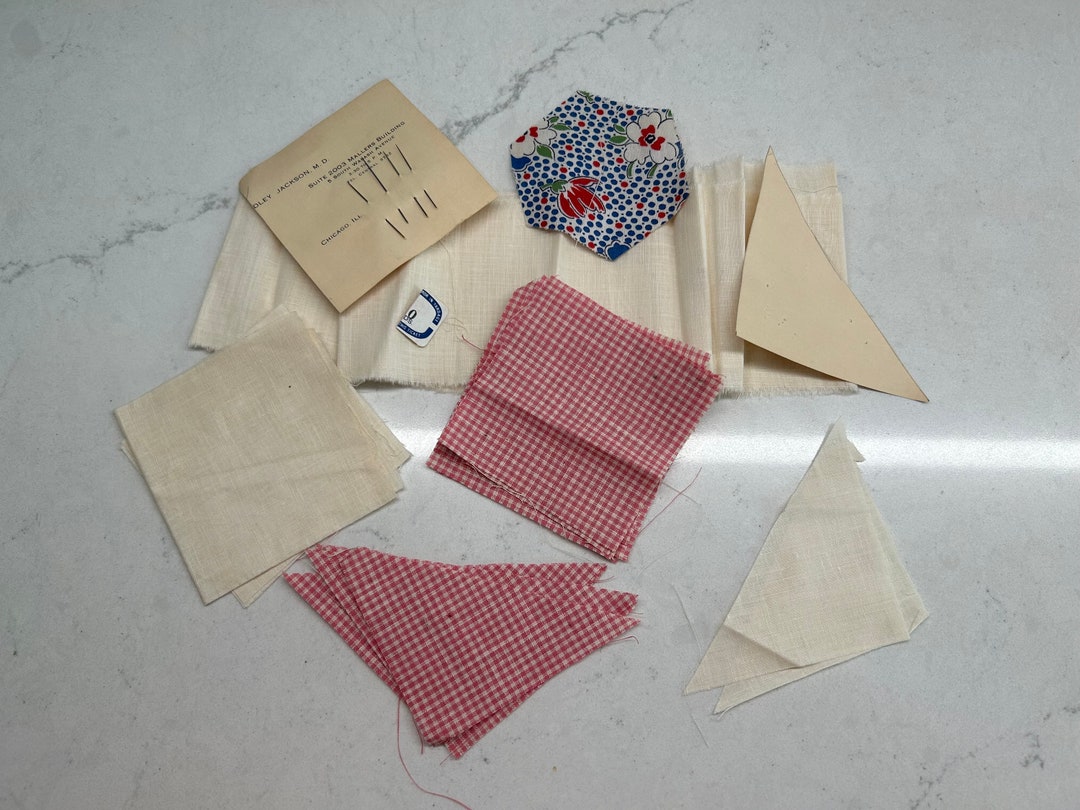 Antique 1940s Quilt Pieces, Gingham Fabric, Paper Templates - Etsy