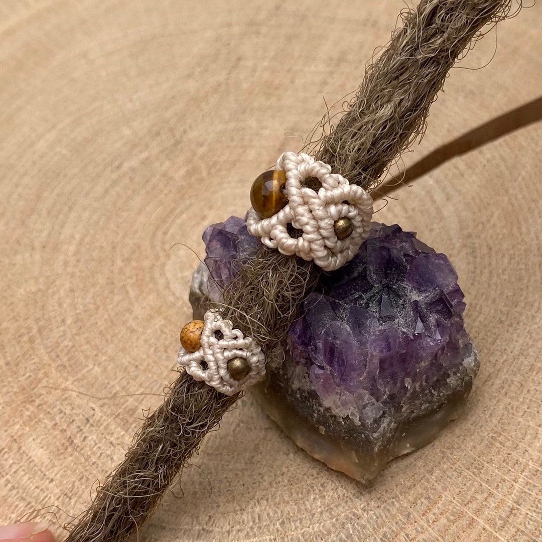 Cream-colored Macrame Dread Bead With Gemstone Dread Jewelry / - Etsy
