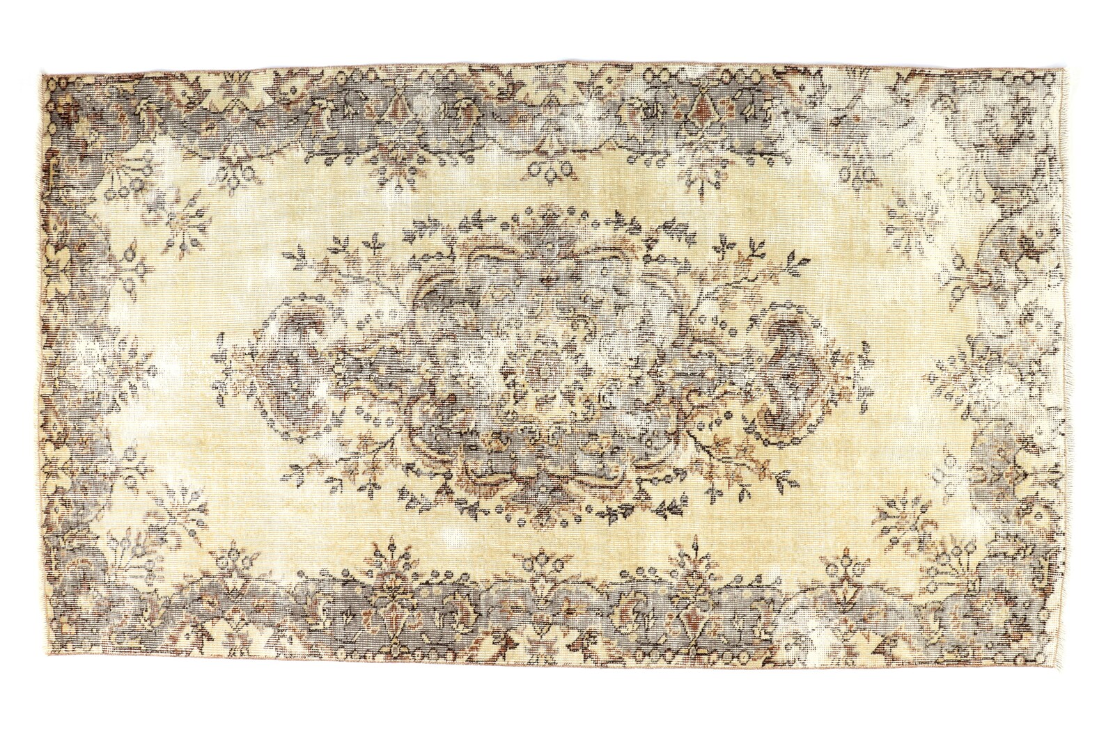 Vintage rug chartreuse 4x7 area rug handwoven wool Qushak area | Etsy