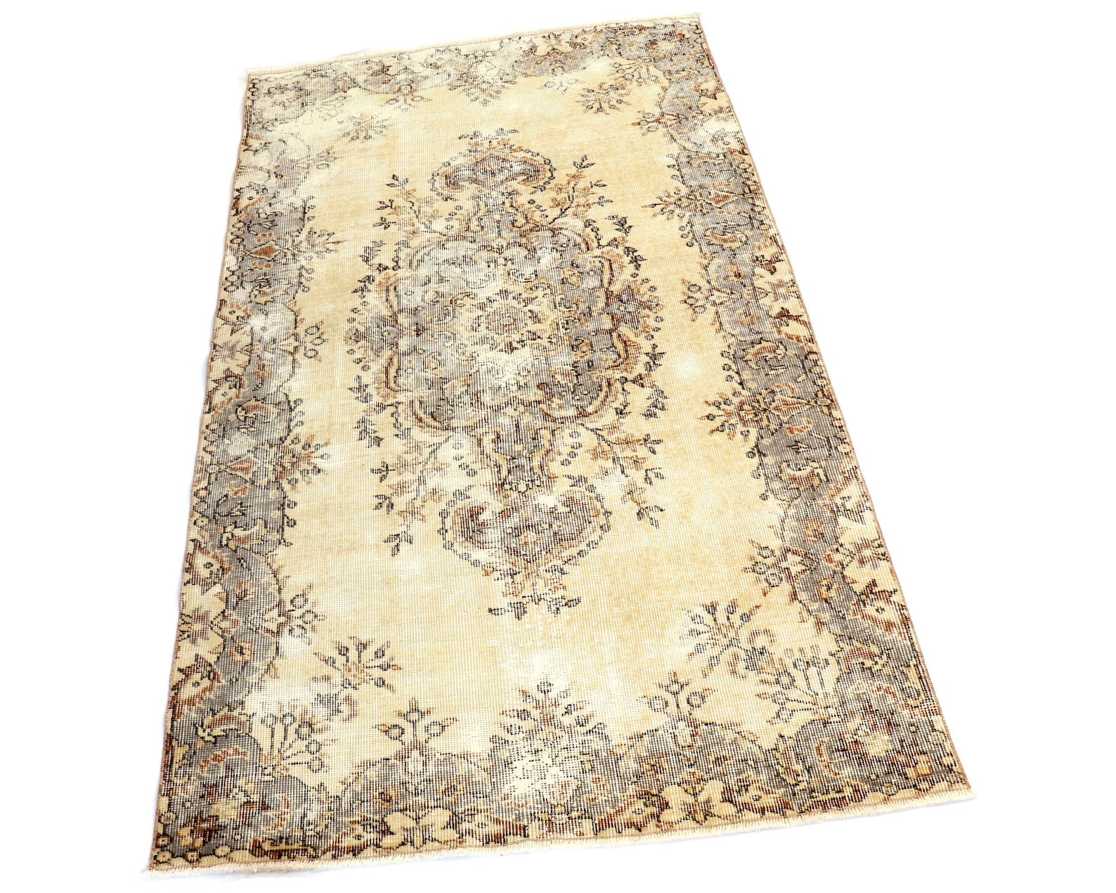 Vintage Turkish Rug 4x7 Hand Woven Wool Oushak Chartreuse Area - Etsy