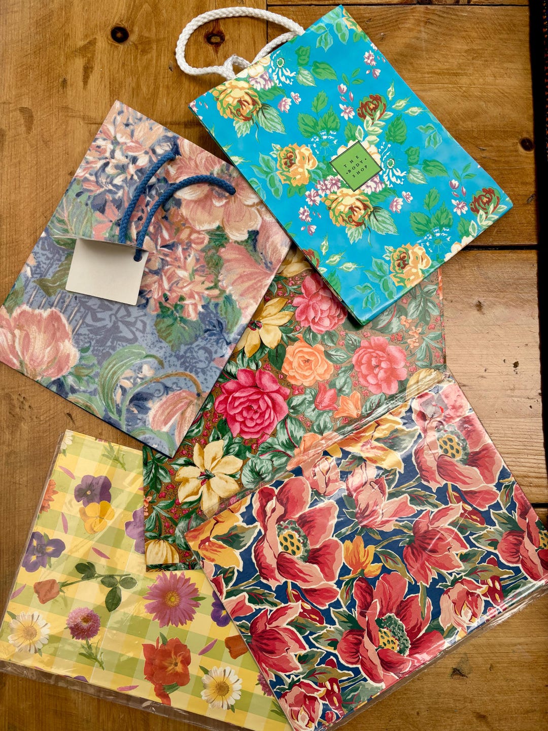 Vintage 1980s/1990s Assorted Floral Wrapping Paper and Gift Bags ...