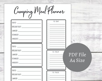 Printable Camping Meal Planner and Grocery Checklist for - Etsy
