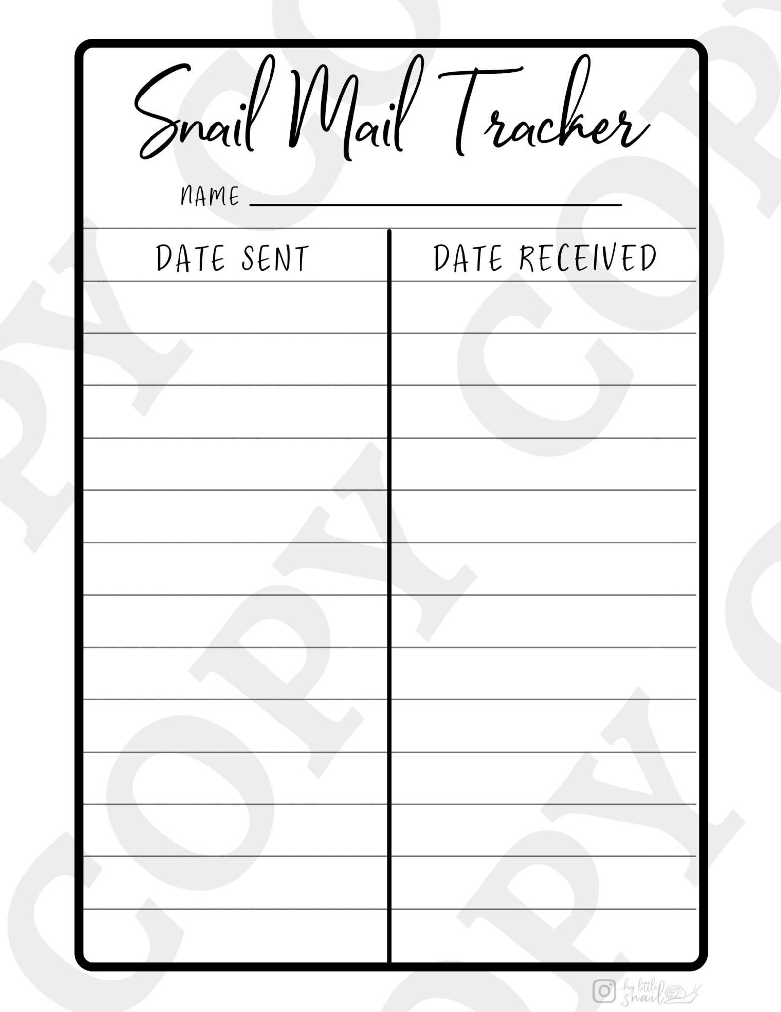 PRINTABLE Snail Mail Tracker Pen Pal Tracker A4 Size | Etsy