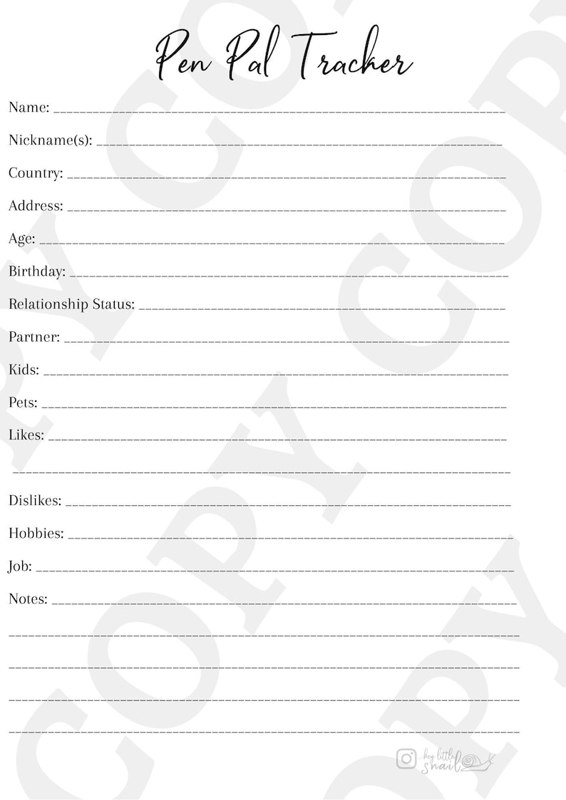PRINTABLE Pen Pal Tracker, A4 Size, 8.5x11, Snail Mail Planner, Penpal ...