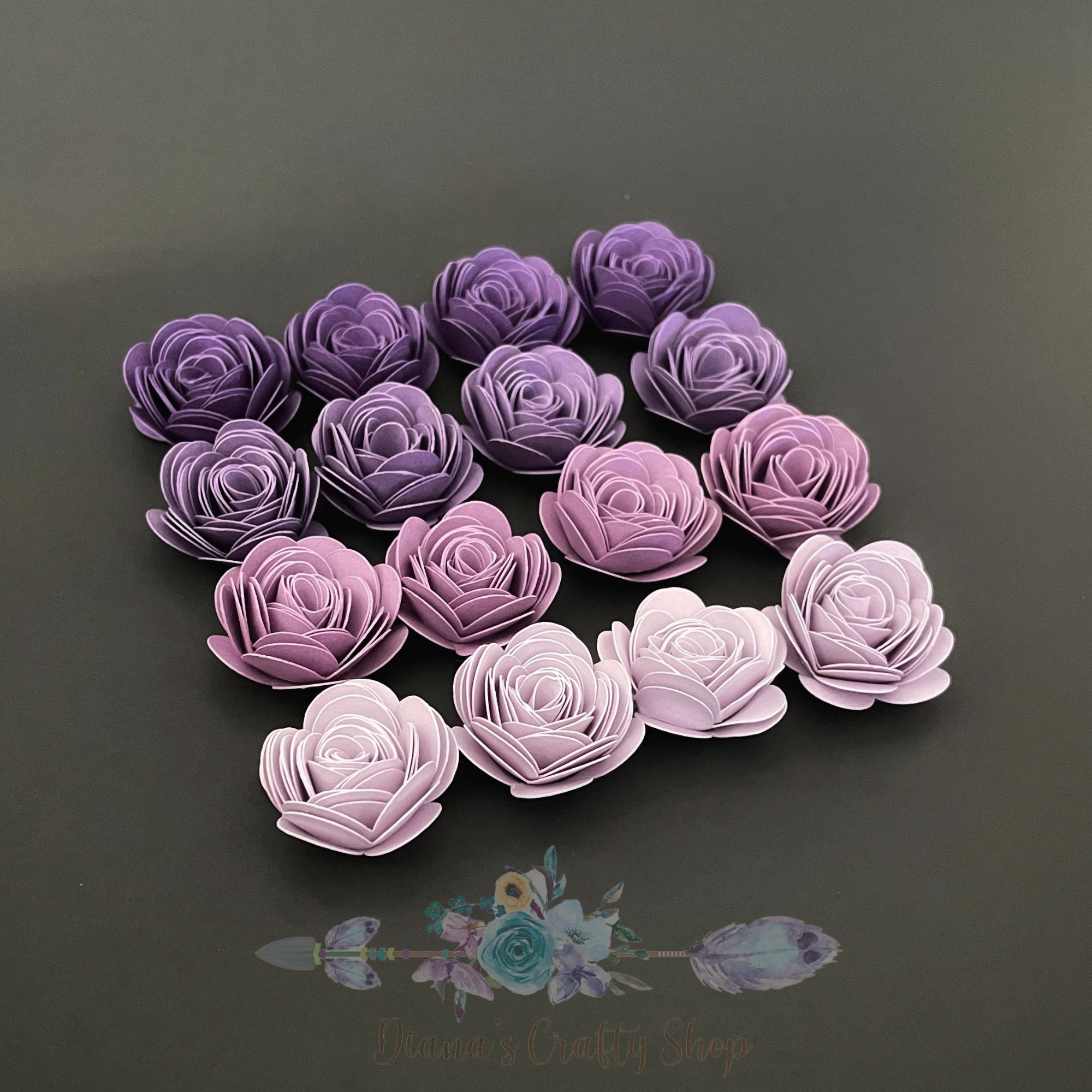 Purple Passion Set 1 Tiny Paper Roses 3d Flowers Embellishments Scrapbooking Bridal Shower