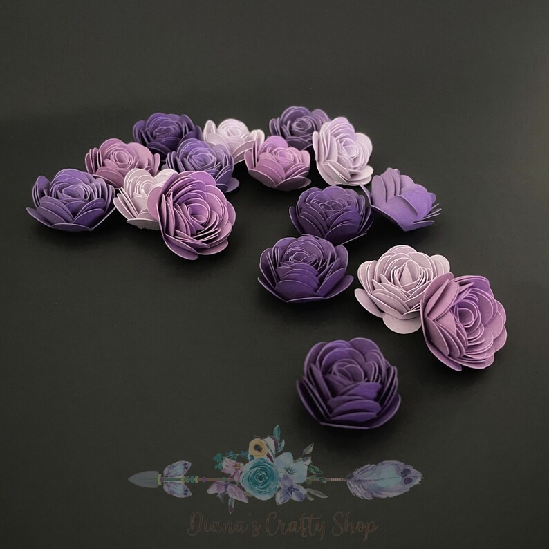 Purple Passion Set 1 Tiny Paper Roses 3d Flowers Embellishments Scrapbooking Bridal Shower