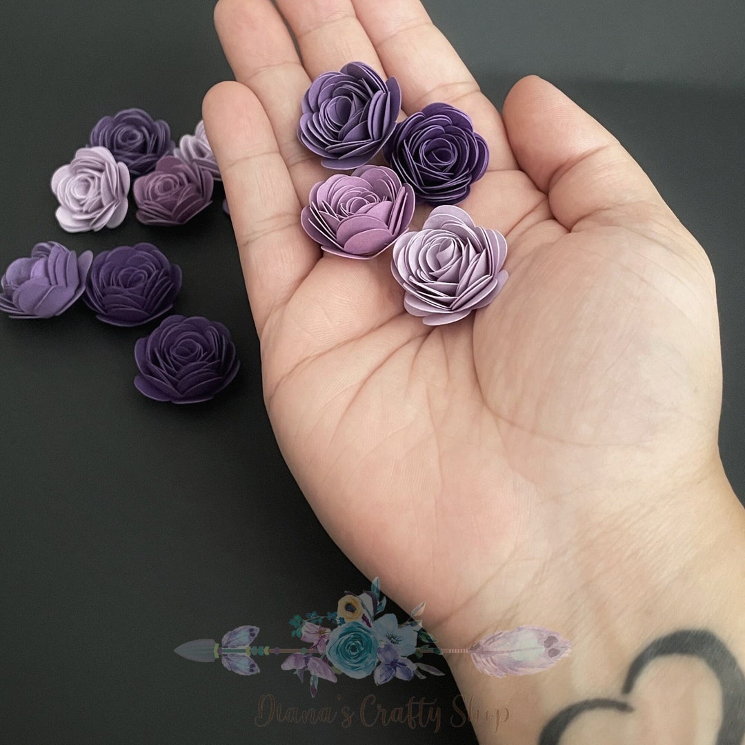 Purple Passion Set, 1 Tiny Paper Roses, 3D Flowers, Embellishments ...