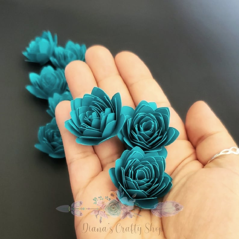 1.5 Teal Hues Roses, Tiny Paper Flowers, 3D Flowers, Embellishments ...