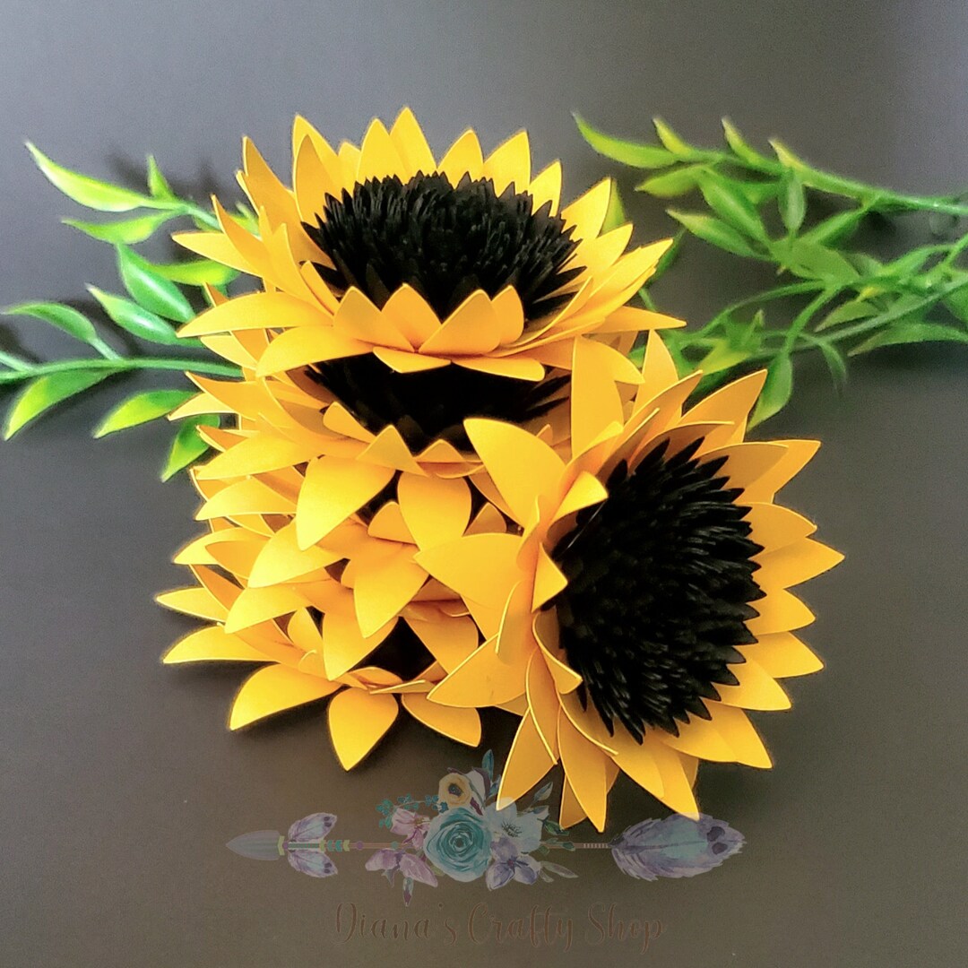 3 Handmade Yellow Paper Sunflowers, Embellishments, Scrapbooking ...