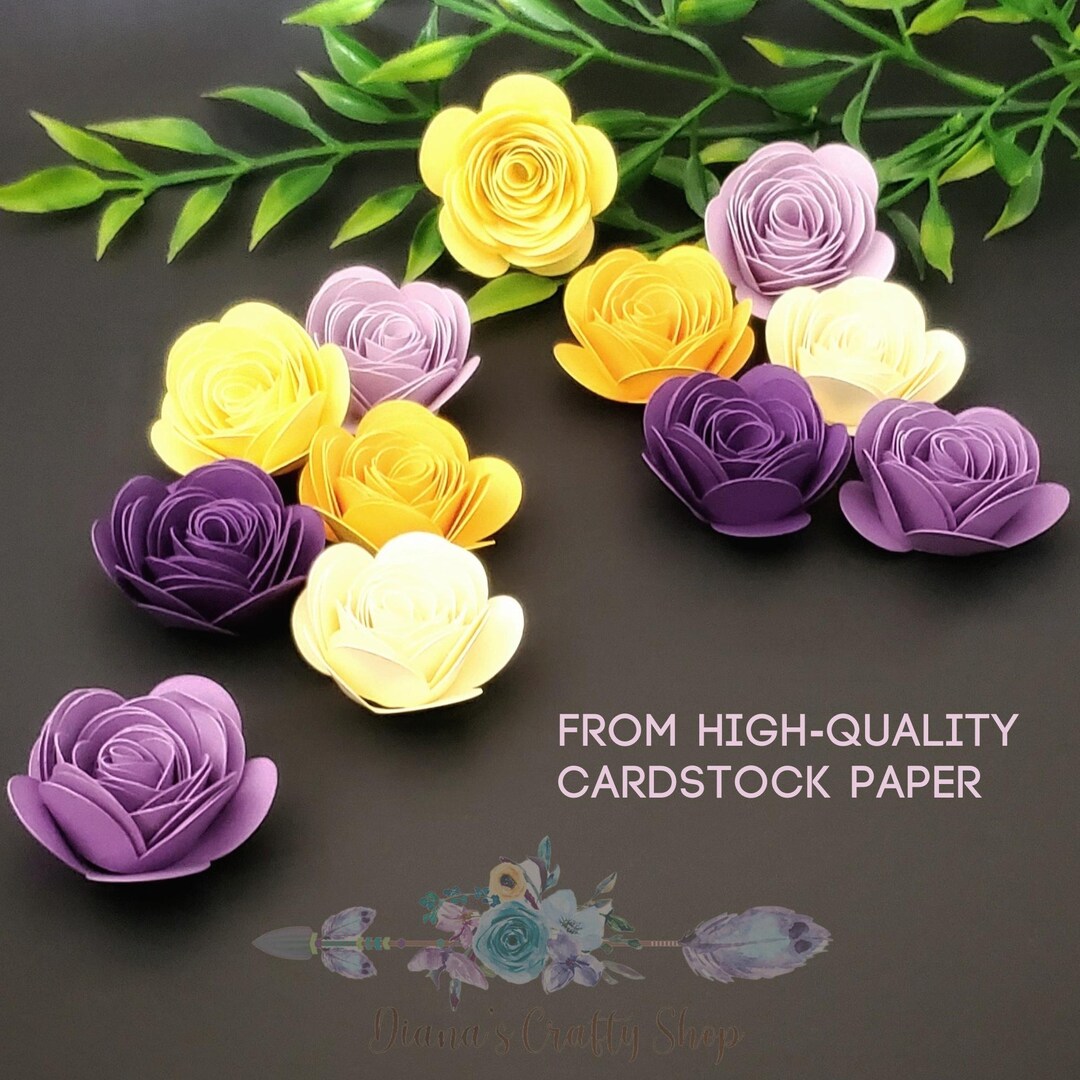 Handmade Purple & Yellow Paper Roses: 1.5" Cardstock Flowers - Etsy