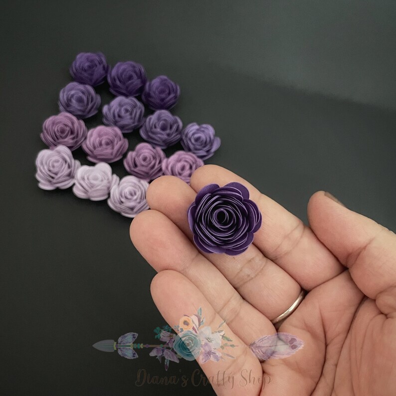 Purple Passion Set, 1 Tiny Paper Roses, 3D Flowers, Embellishments ...
