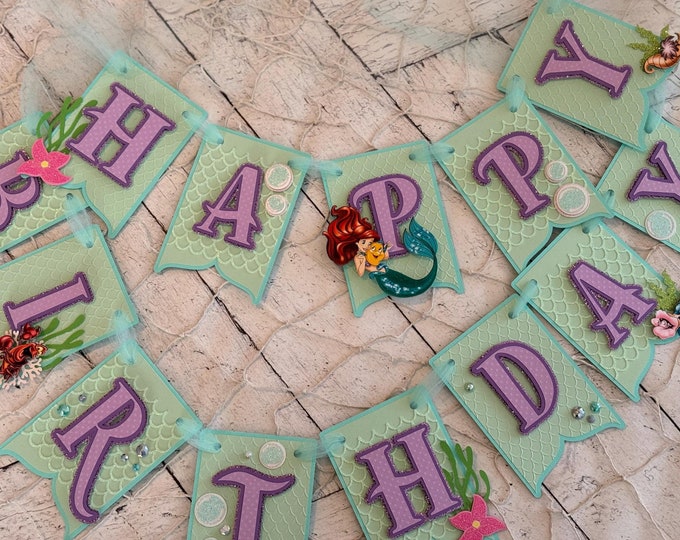 Little Mermaid Birthday Banner,mermaid Banner, Ariel Birthday Banner ...