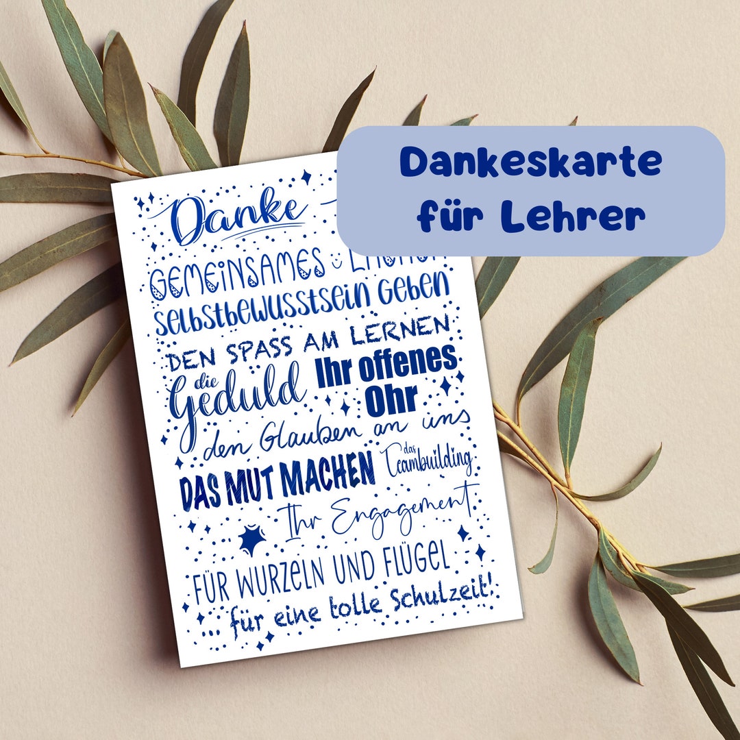 Abschiedskarte Lehrerin Schule | Schule Abschiedsgeschenk | Danke Karte ...