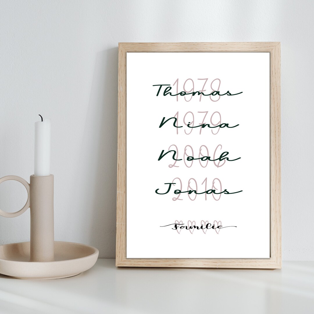 Family Poster With Names and Birth Years Nice Family Gift - Etsy