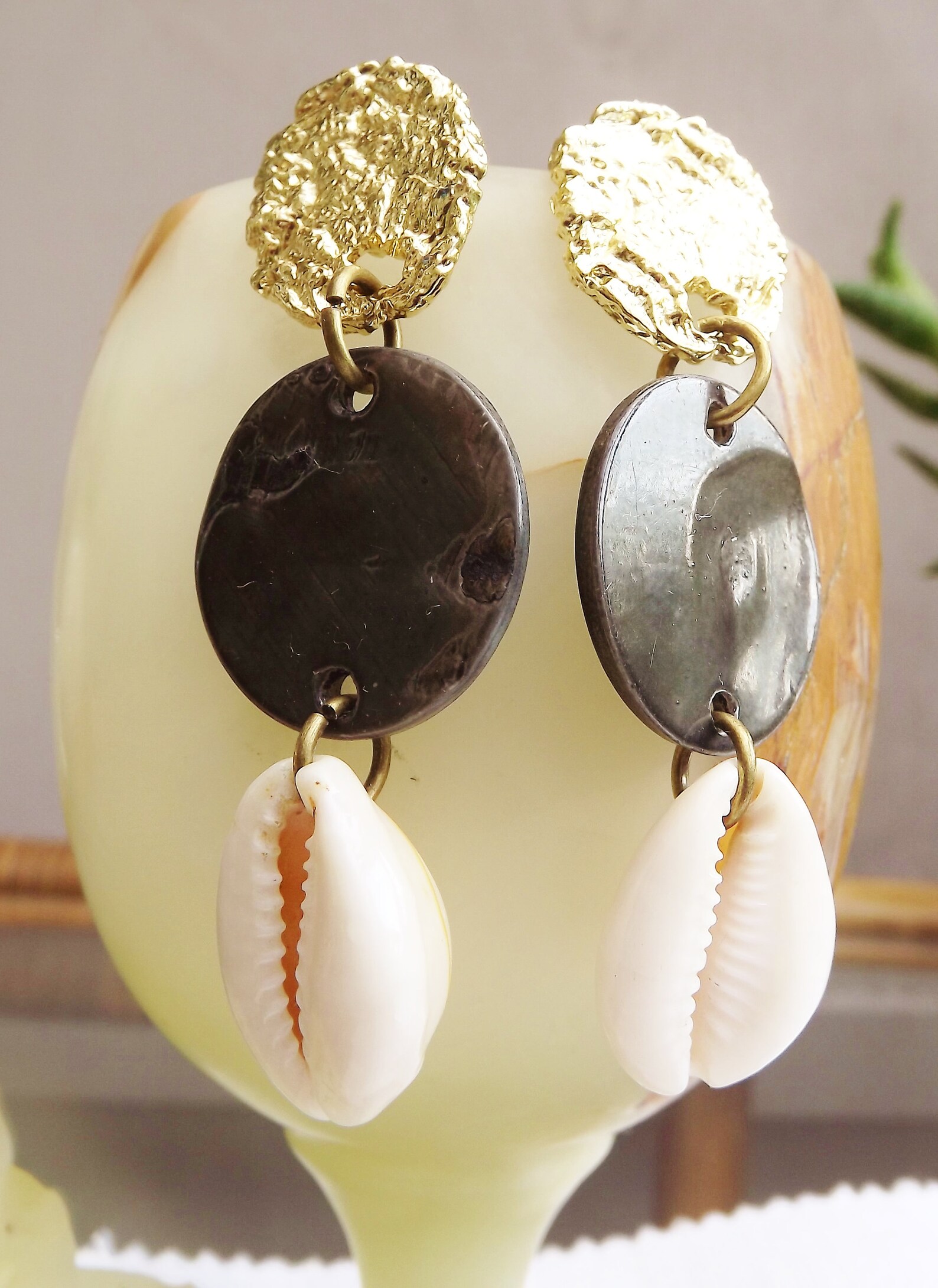 Long Dangle Earrings, Cowrie Shell Earrings, Drop Stud Earrings - Etsy