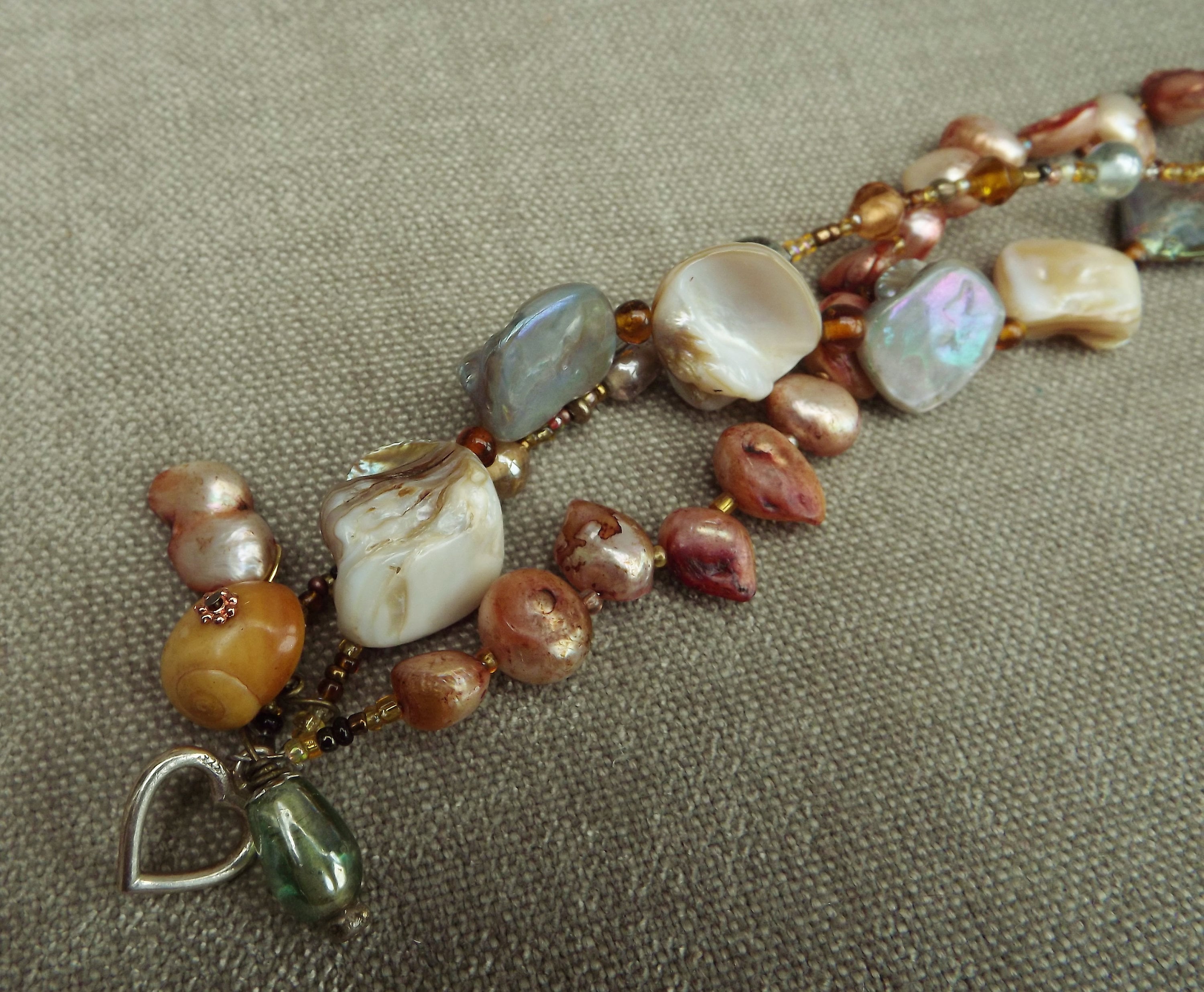 Shell, Pearl and Glass Three Strand Braclet. Gift for Her. Layered ...