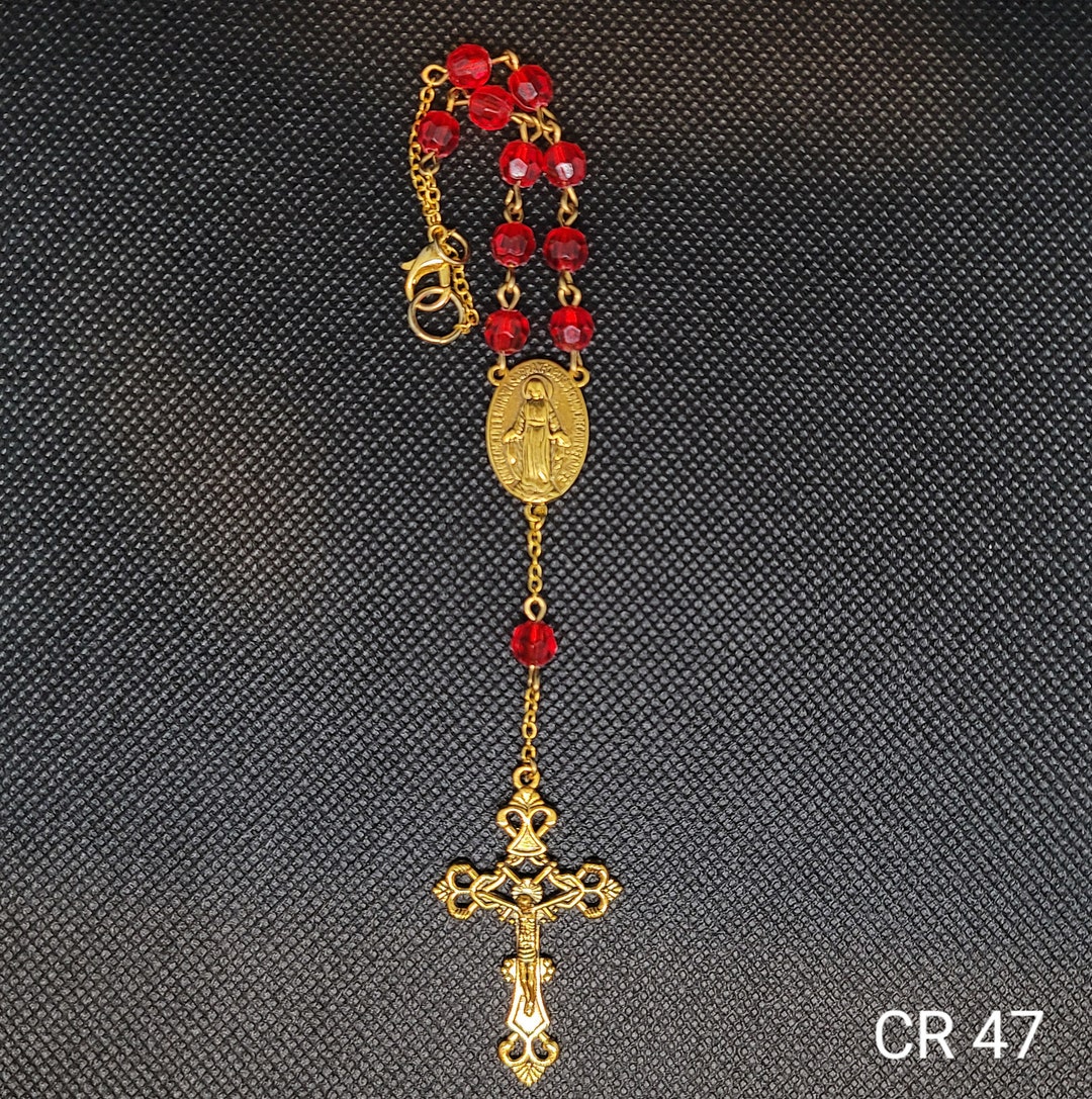 Car Holy Rosary Red & Gold - Etsy