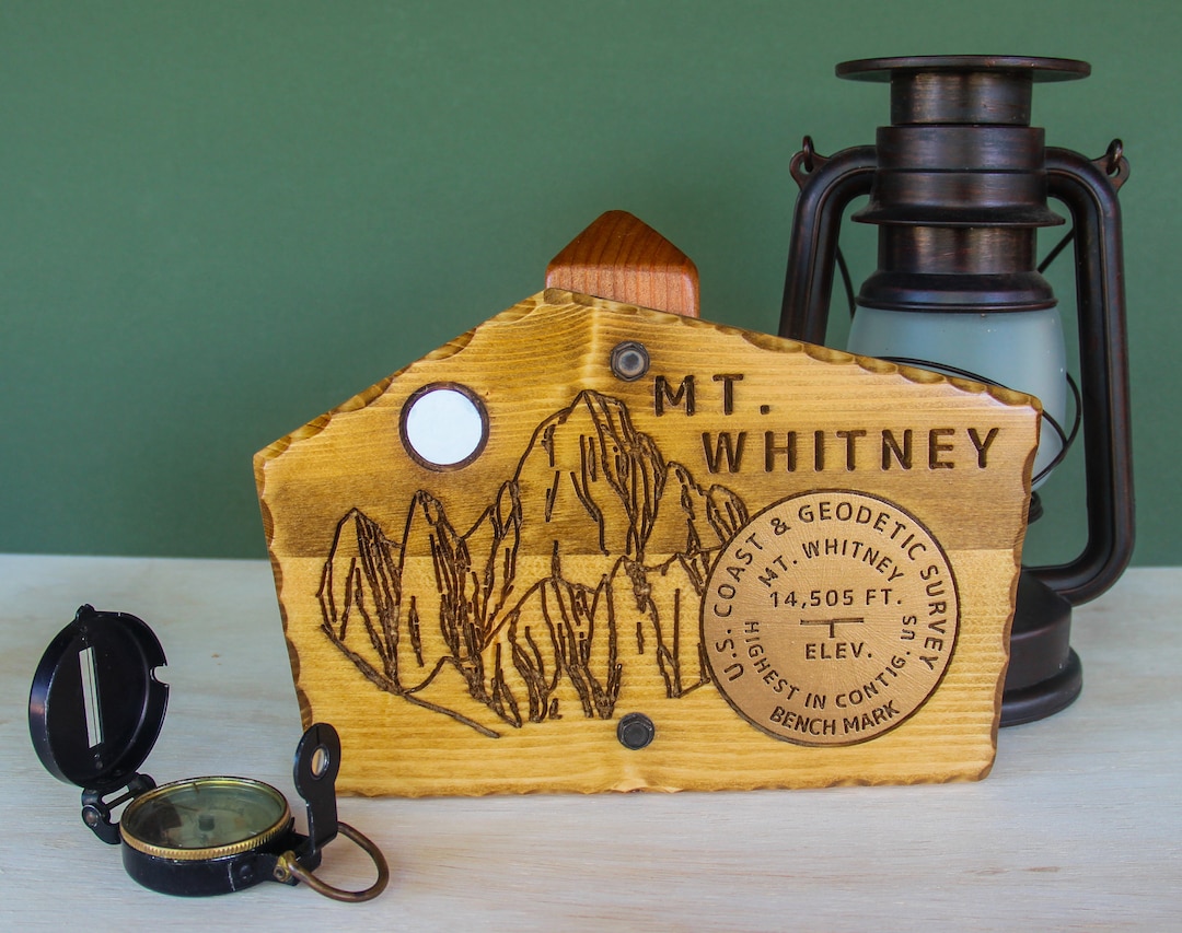Mt. Whitney Summit Survey Marker Carved Wood Sign, Gift Award Birthday ...