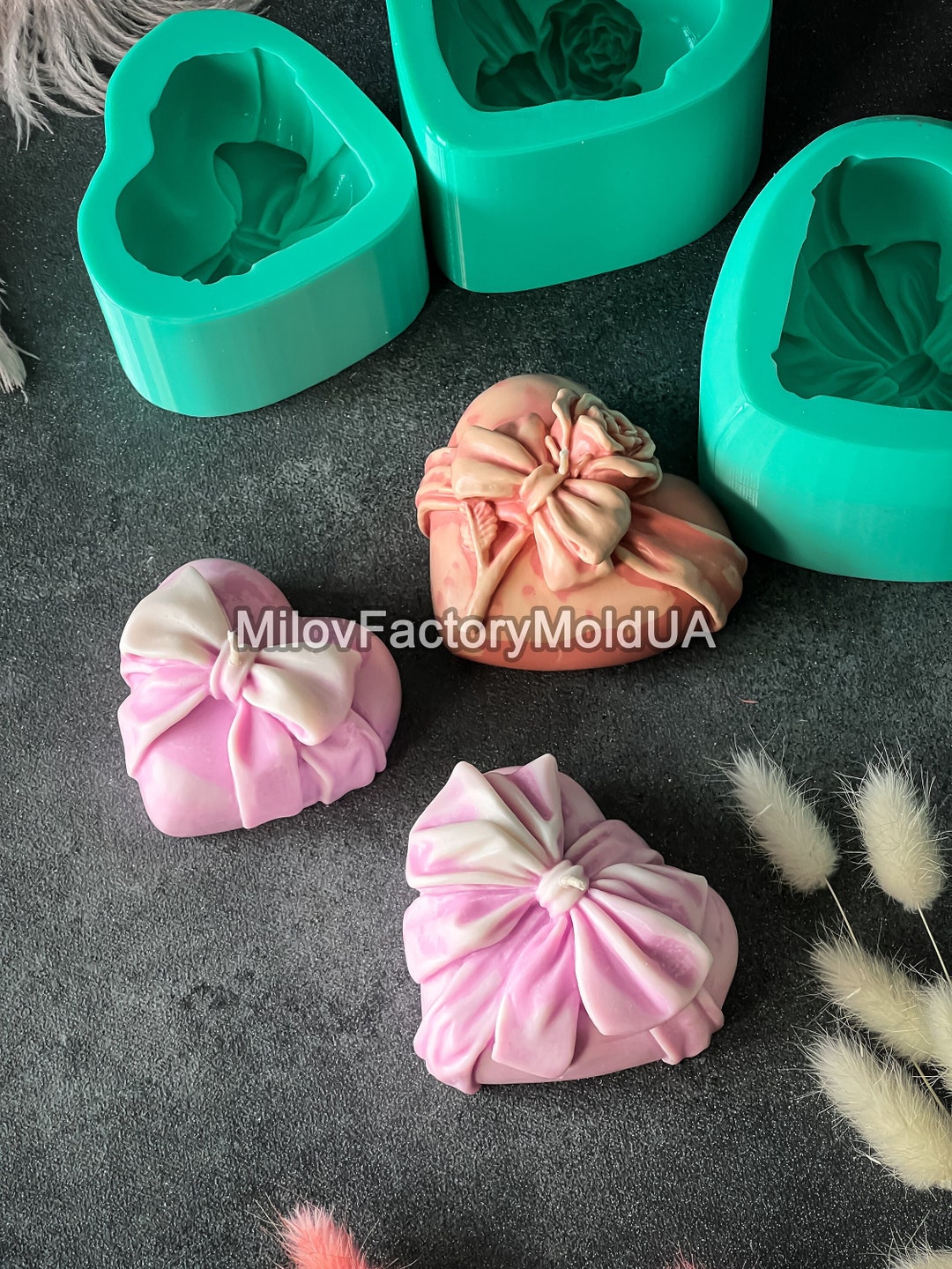 New Hearts Set Molds Heart With a Bow Mold Heart With a Rose Mold Heart ...