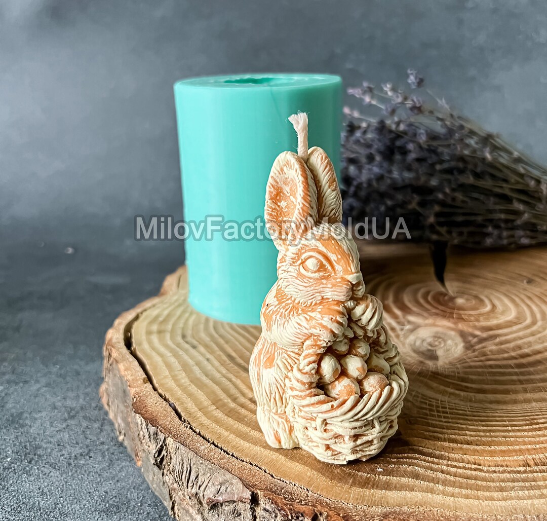 Easter Bunny With Basket of Eggs Candle Silicone Mold - Easter Rabbit ...