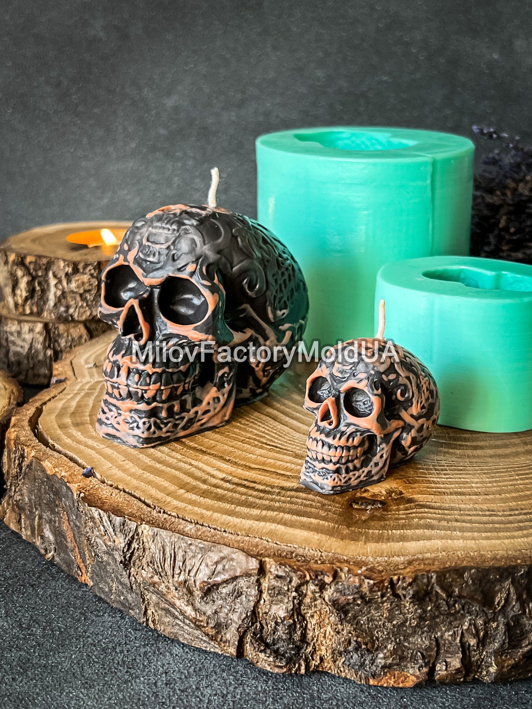 Human Skull With a Pattern Mold Skull Candle Silicone Mold Halloween ...