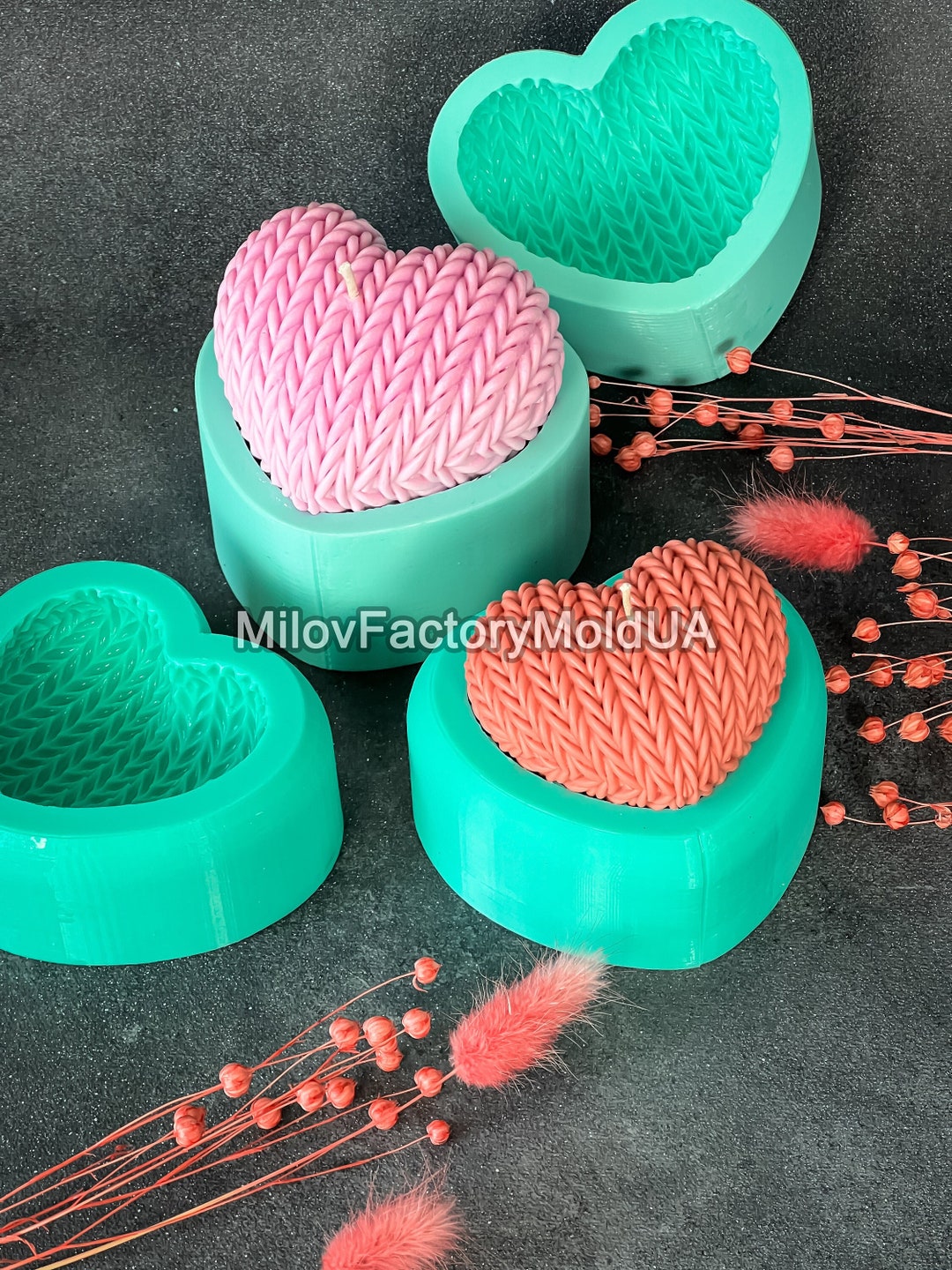 Knitted Heart Candle Mold 2 Sizes Heart Crochet Silicone Mold 3D Heart ...