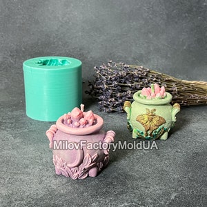Cauldron Magic Garden Mold - Cauldron With Moon and Crystal Silicone ...