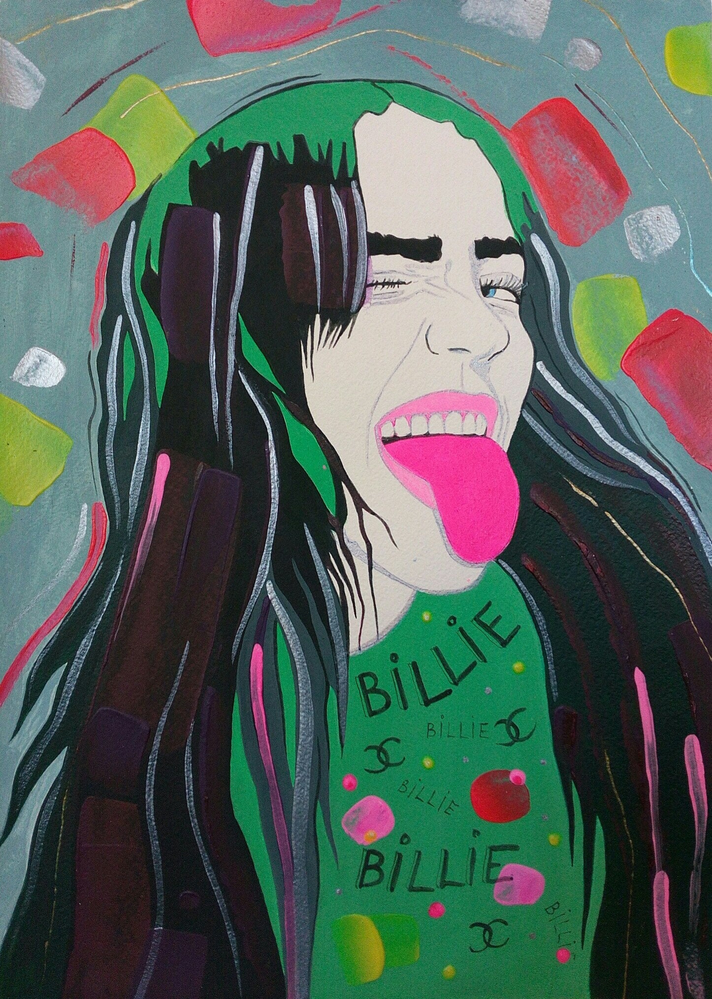 Billie Eilish original acrylic painting Celebrities Wall Art | Etsy