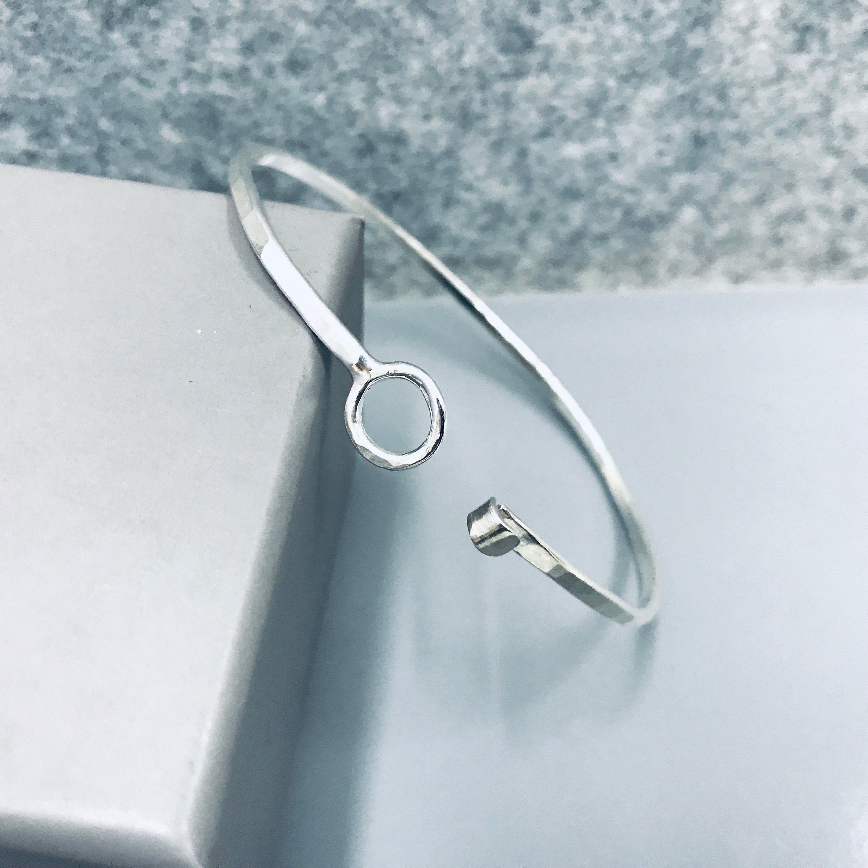 Solid Sterling Silver Oval Shaped Bangle With Hammered O Opening ...