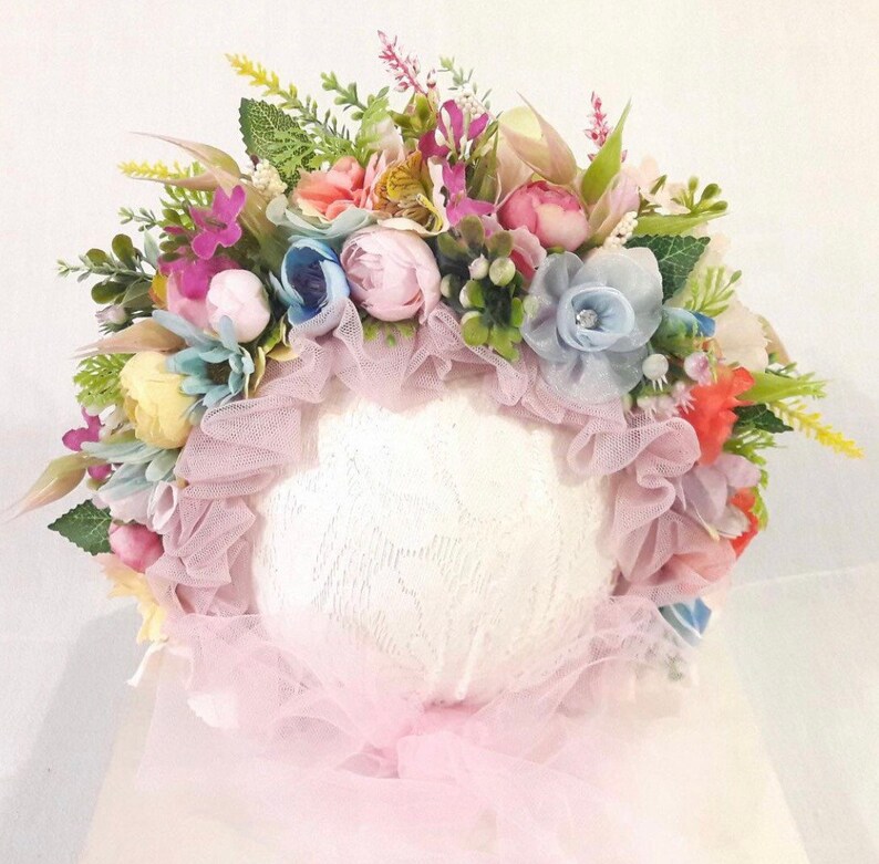 Pink Baby Bonnet Purple Flower Bonnet Newborn Blooming Photo - Etsy