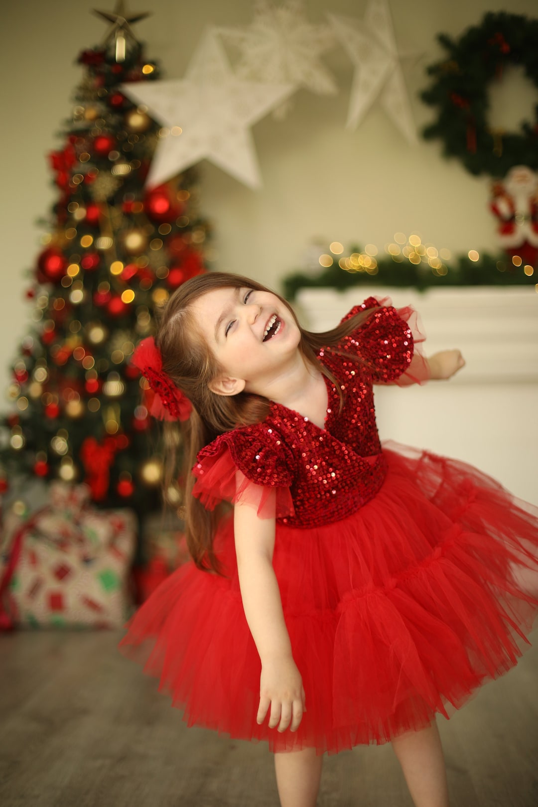 Red Girl Dress for Christmas Red Velvet Sequined Girl Dress - Etsy