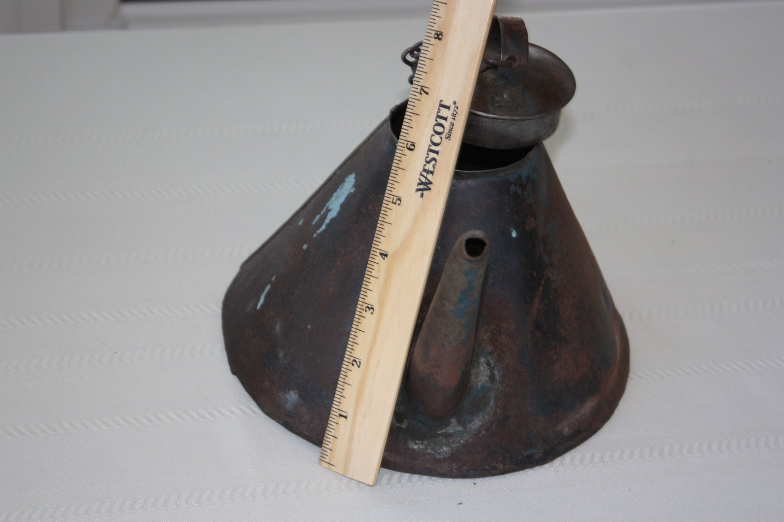 Vintage Metal Oil Kerosene Cone Shape Can With Handle Spout and Chain ...