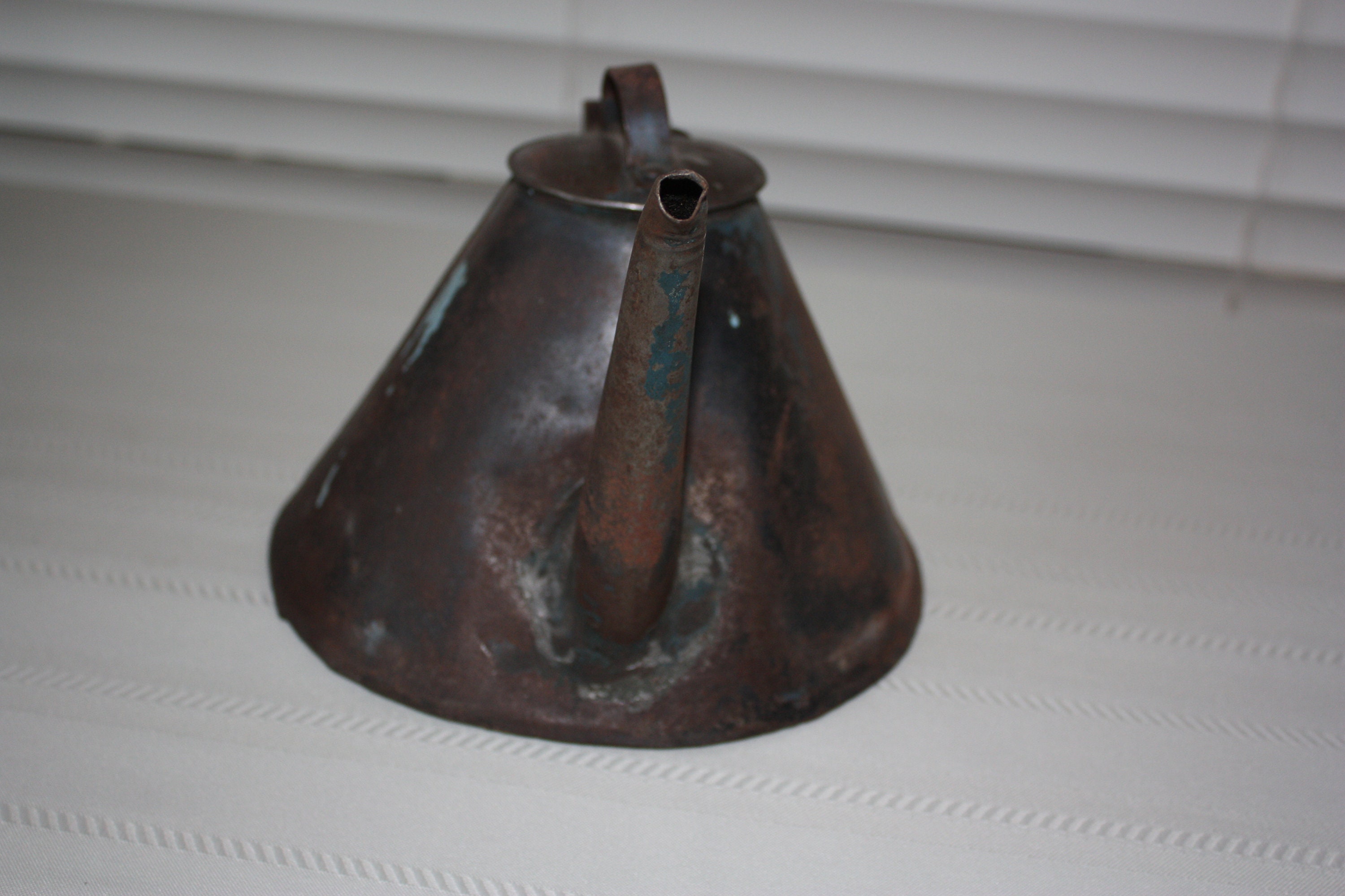 Vintage Metal Oil Kerosene Cone Shape Can With Handle Spout and Chain ...