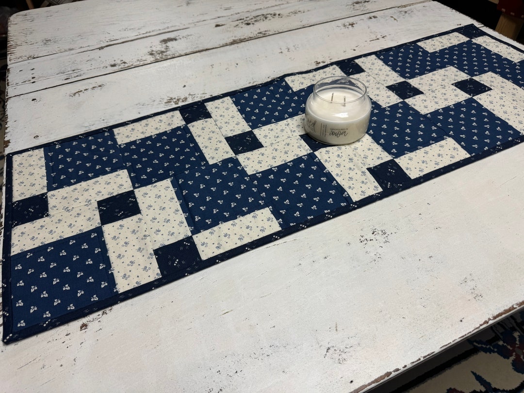 Blue Flower Quilted Table Runner: Disappearing 9-patch Art Quilt - Etsy